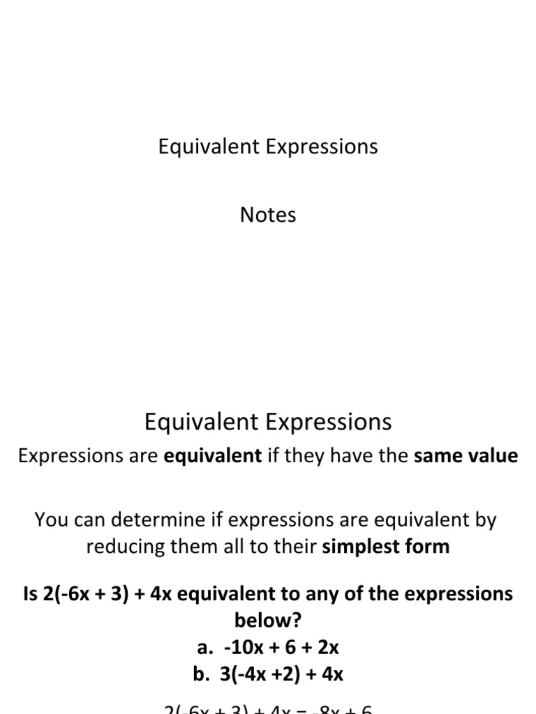 Equivalent Expressions Notes | PDF | Applied Mathematics | Teaching ...