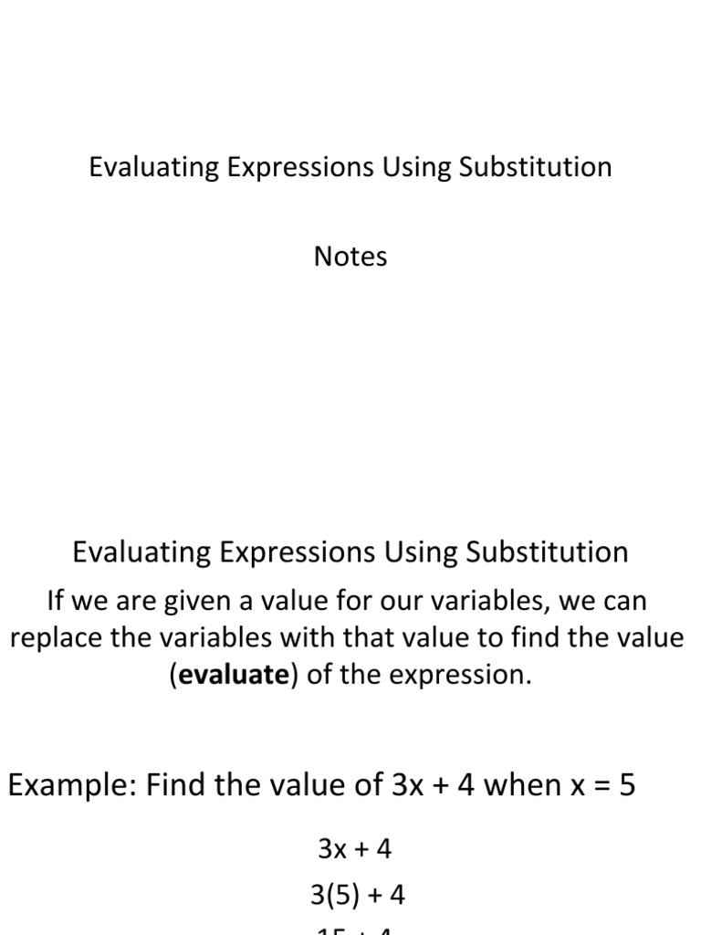 Evaluating Expressions Using Substitution Notes | PDF | Areas Of ...
