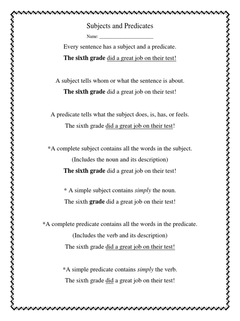 Subjects and Predicates Intro | PDF | Subject (Grammar) | Predicate ...