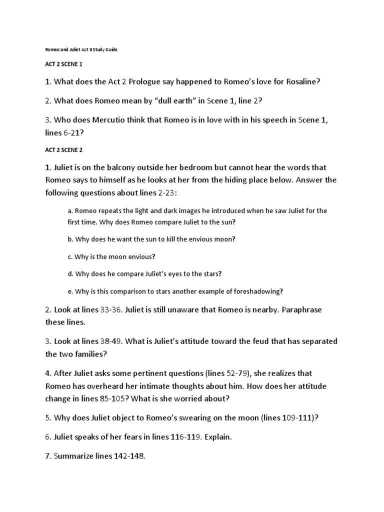 Act 2 Study Guide for Romeo and Juliet | PDF | Juliet