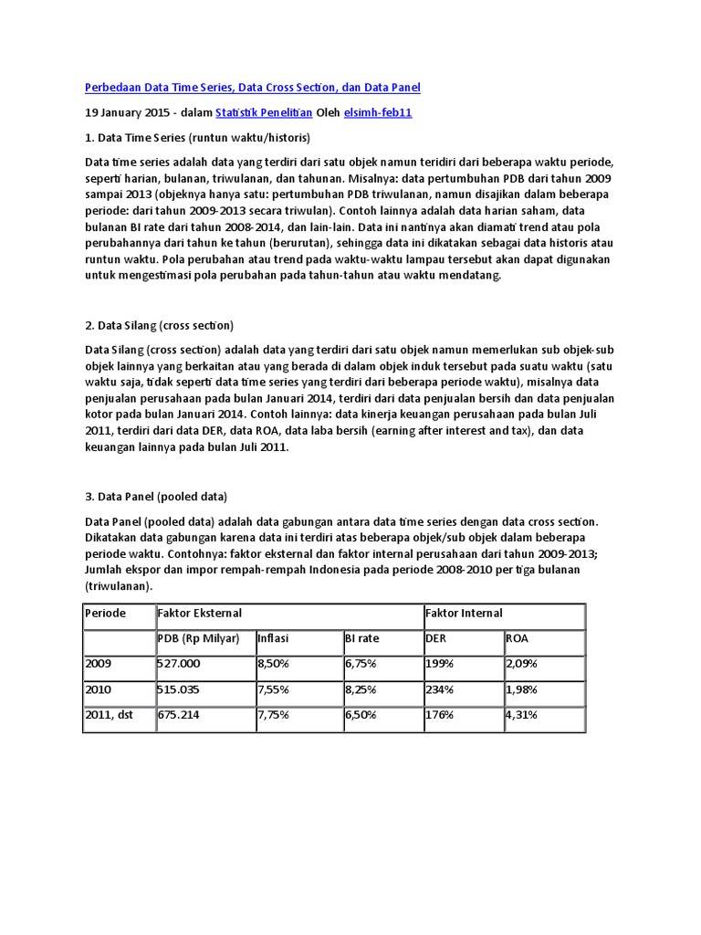 Perbedaan Data Time Series, Cross Section, dan Panel | PDF | Bisnis