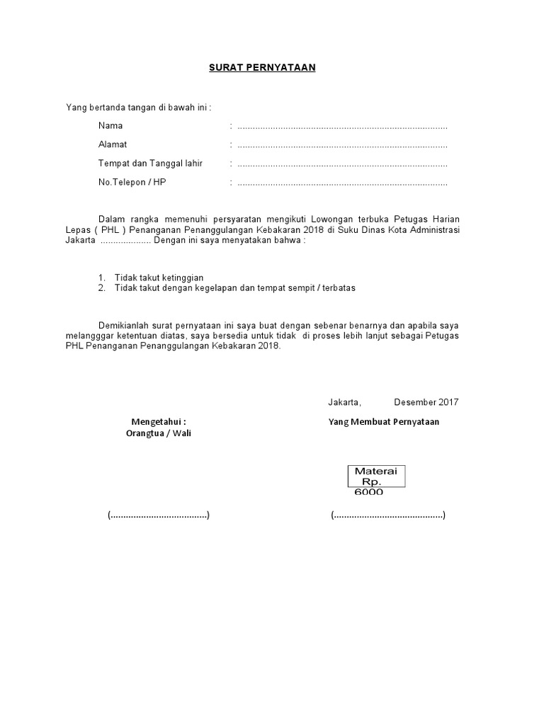 Surat Pernyataan 2018 | PDF | Game & Aktivitas