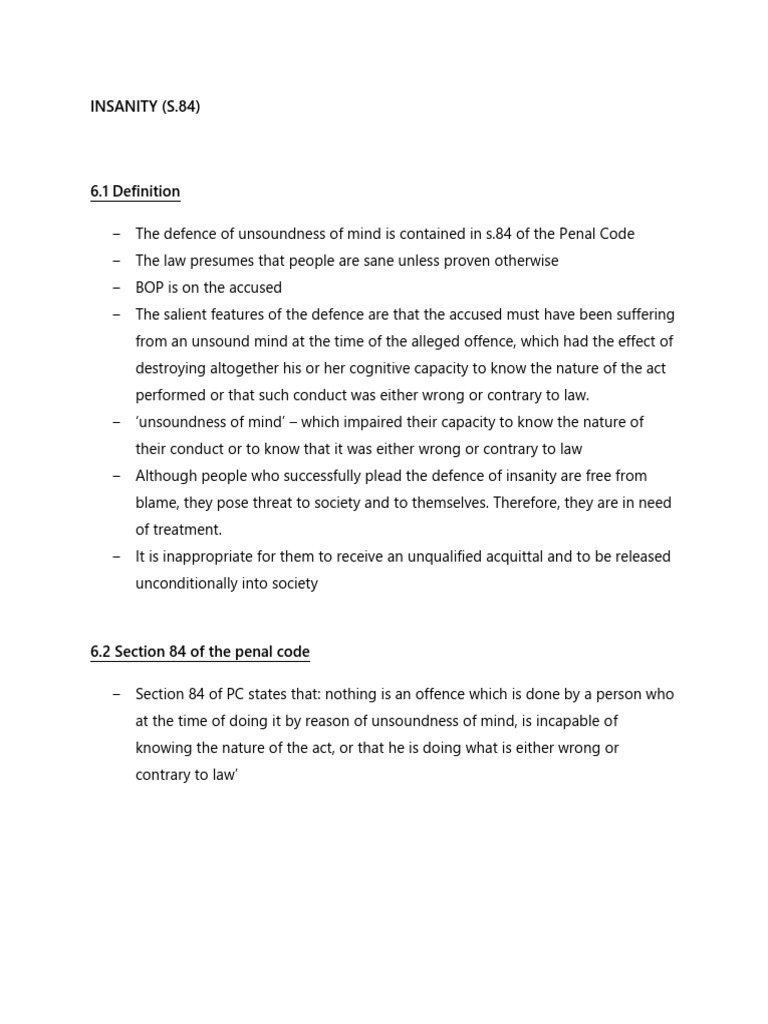 Insanity Notes | PDF | Insanity Defense | Psychosis