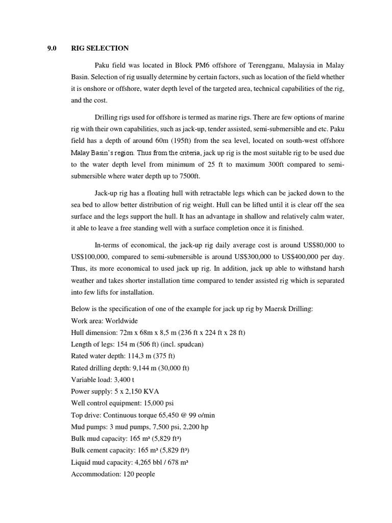 Rig Selection | PDF | Casing (Borehole) | Drilling Rig
