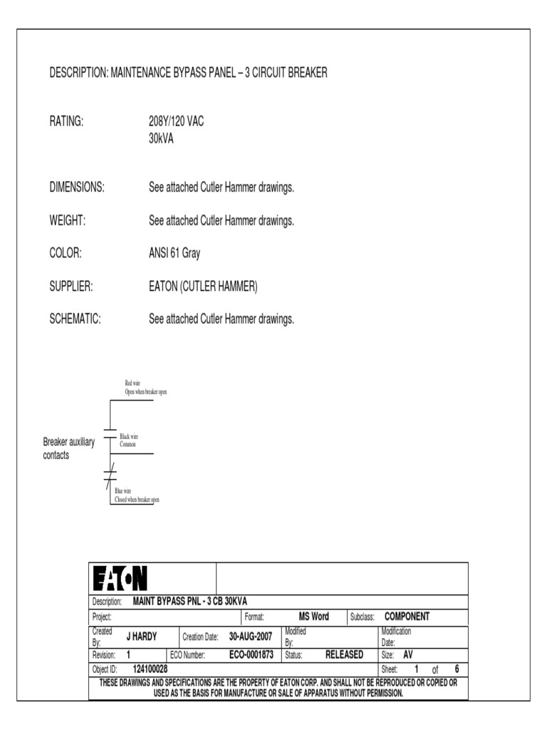 Maintenance Bypass Panel 30kVA Specs | PDF | Components | Equipment