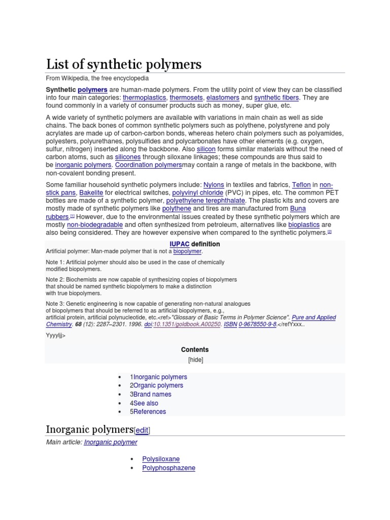List of Synthetic Polymers | PDF | Polymers | Polyethylene