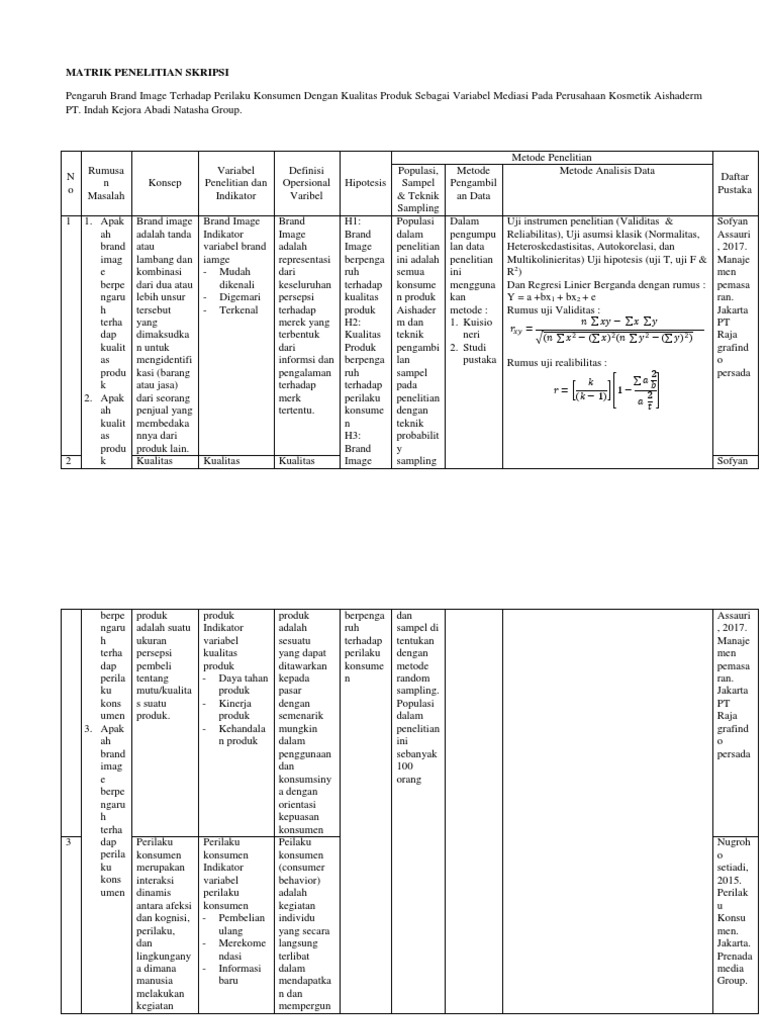 Matrik Penelitian Skripsi | PDF