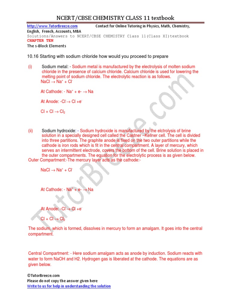 Ncert/Cbse Chemistry Class 11 Textbook | PDF | Sodium | Chloride
