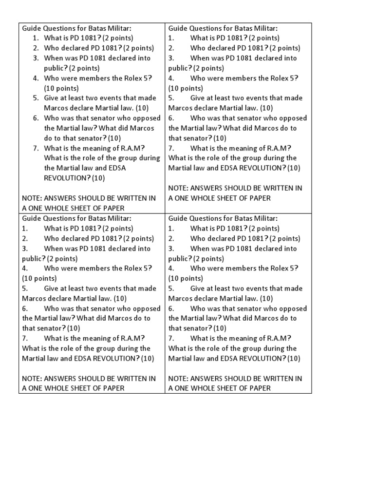 Guide Questions For Batas Militar | PDF | Human Rights Abuses ...