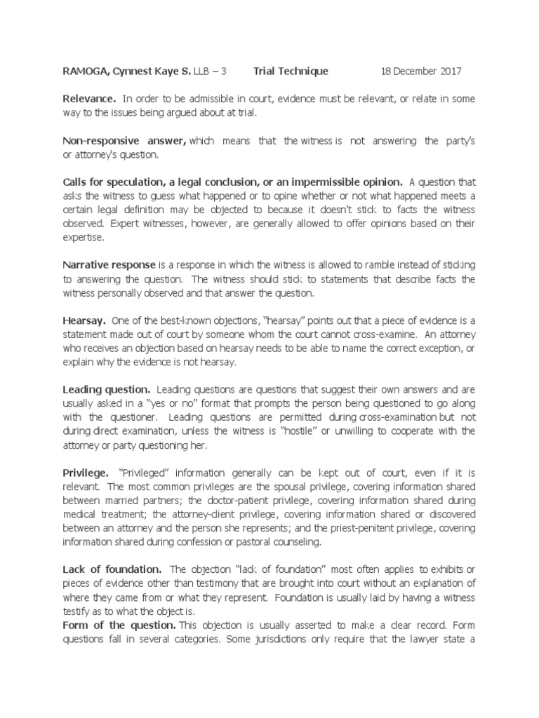 Common Objections | PDF | Witness | Deposition (Law)