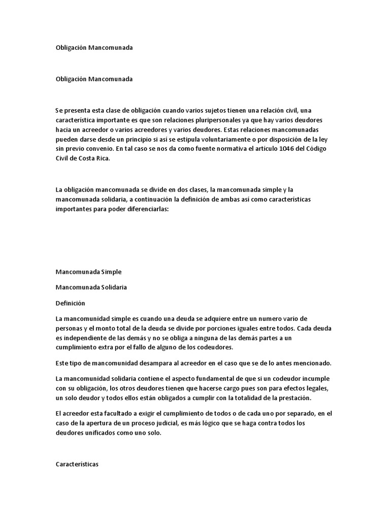 Obligación Mancomunada Simple y Solidaria | Gobierno | Política