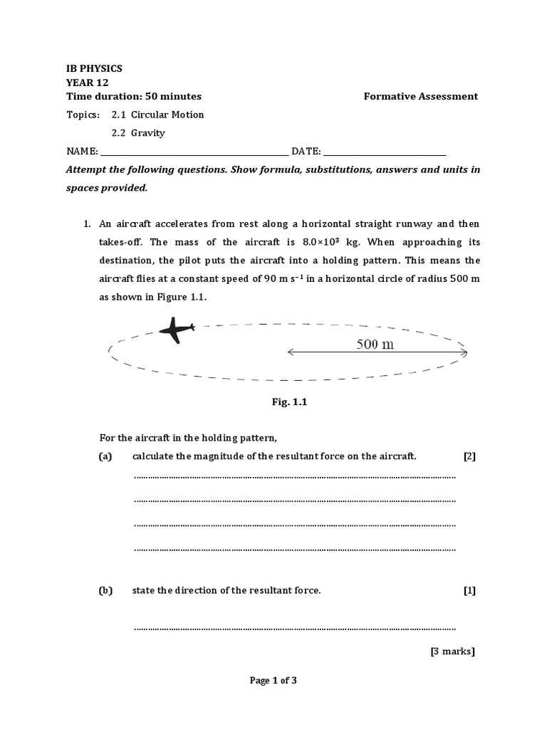 Formative Assessment on Circular Motion and Gravity for IB Physics Year 12 Students | PDF ...