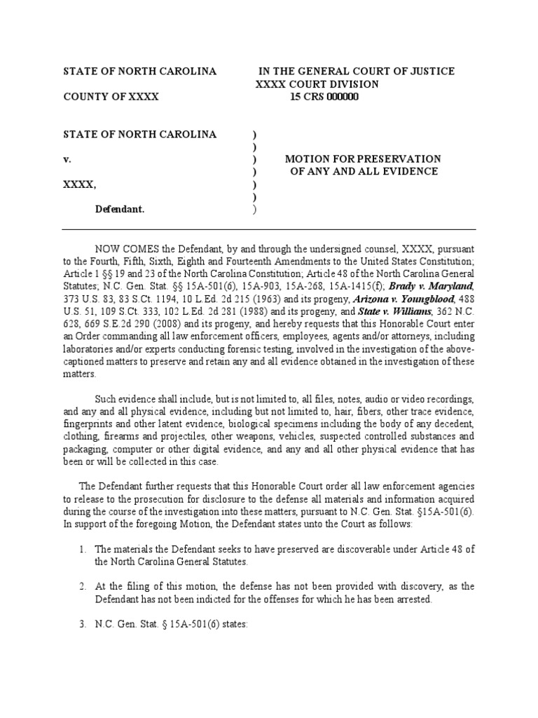 Motion to Preserve Evidence in NC Case | PDF | Prosecutor | Evidence