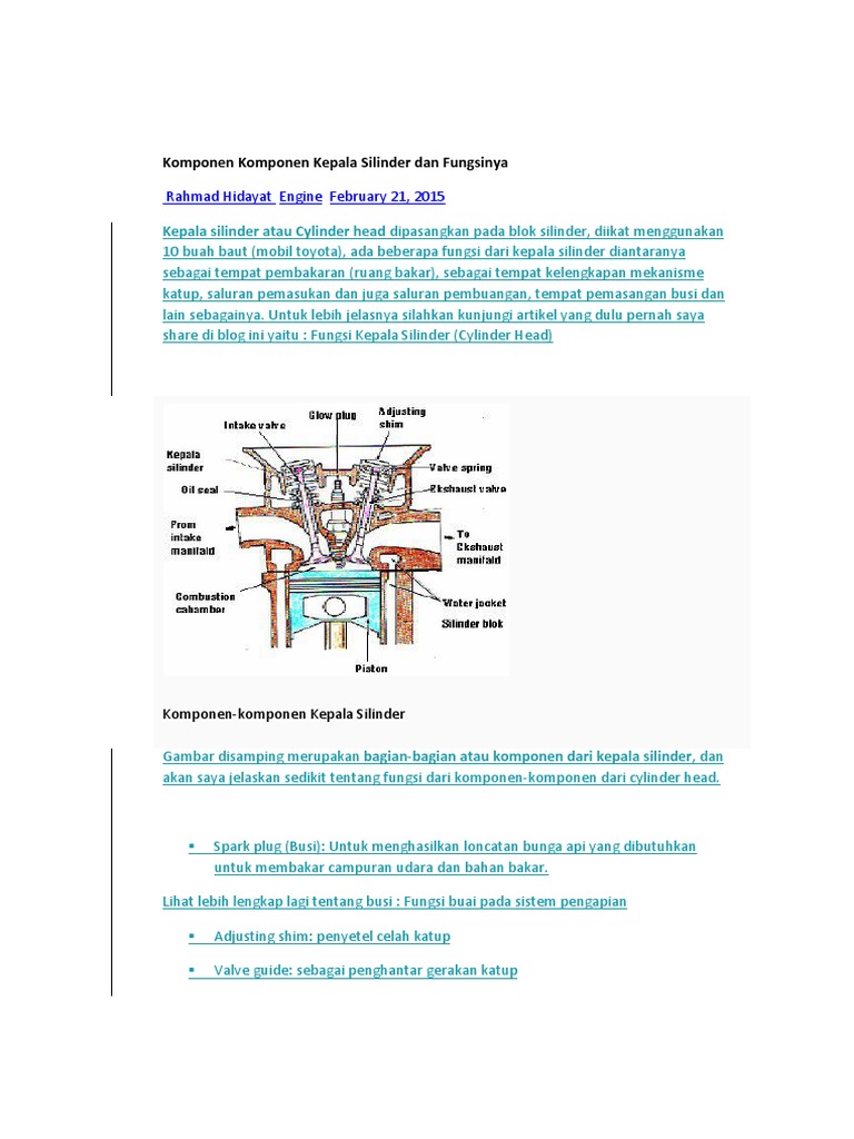 Komponen Komponen Kepala Silinder Dan Fungsinya | PDF