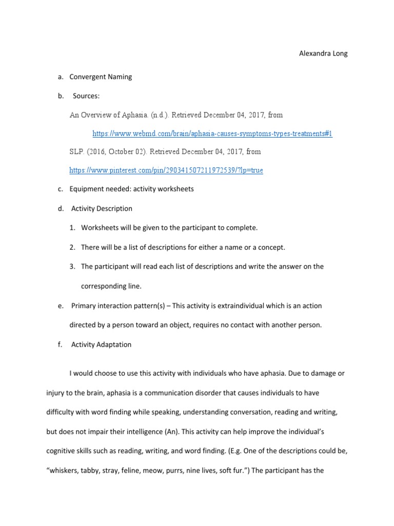 convergent naming | Aphasia | Behavioural Sciences