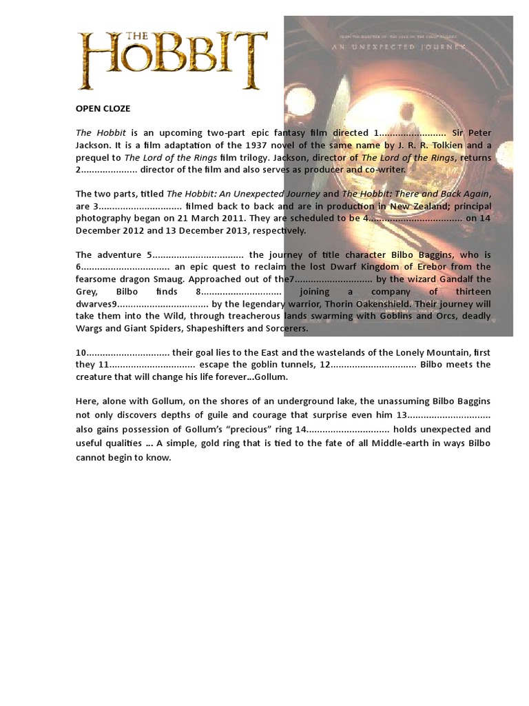 The Hobbit Open Cloze Fun Activities Games 30957 | PDF | Bilbo Baggins ...