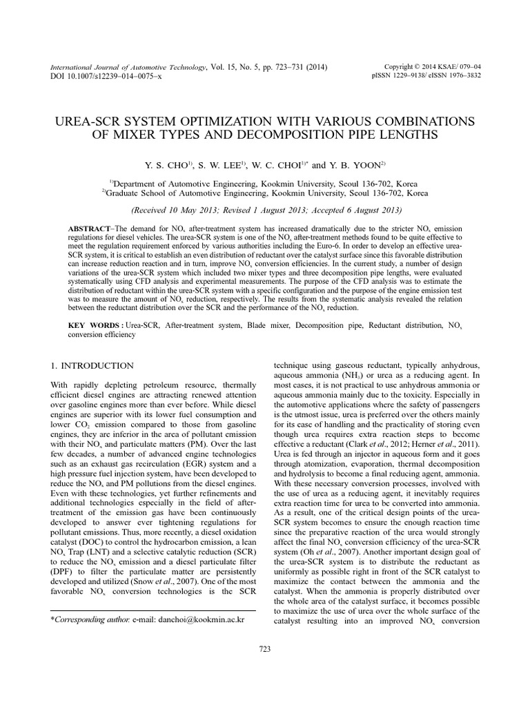Urea-SCR System Optimization With Various Combinations of Mixer Types ...