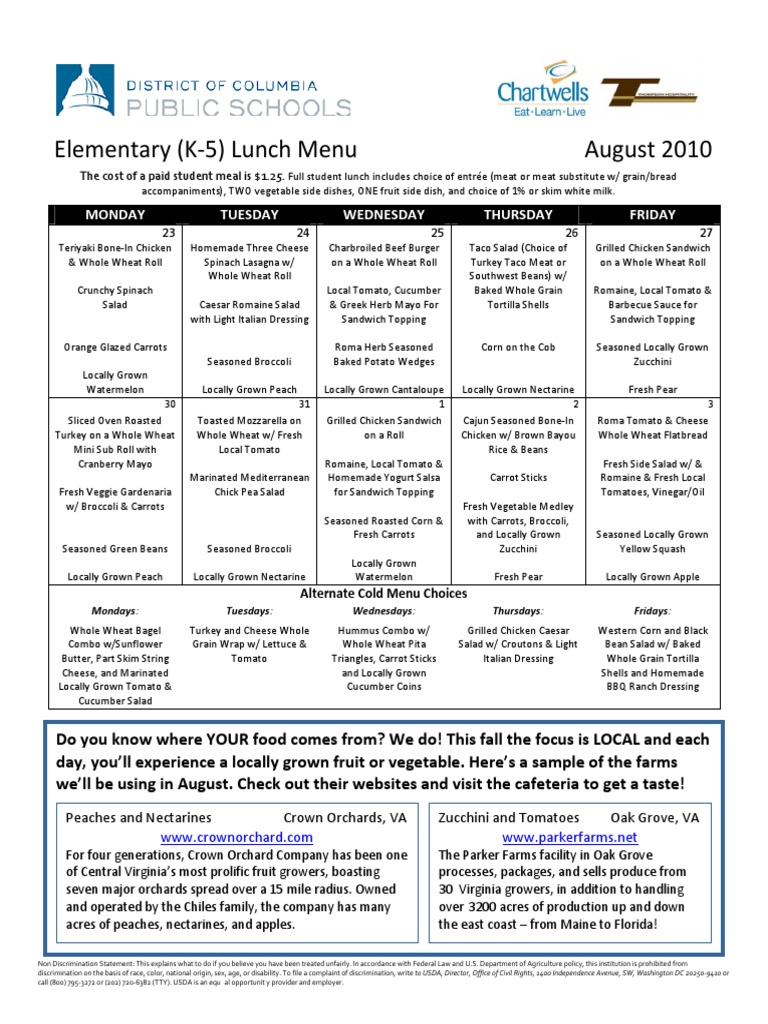 Chartwells August 2010 Lunch Menu | PDF | Salad | Lunch