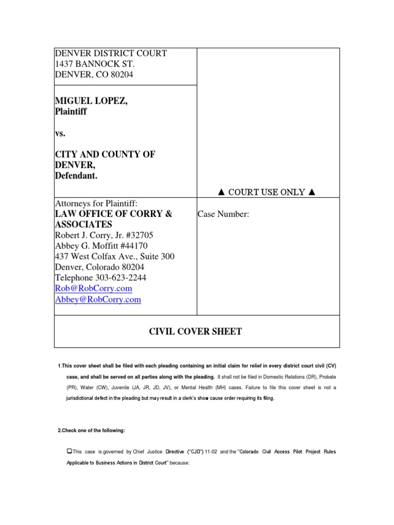Miguel Lopez v. City and County of Denver Civil Document | PDF | Class ...