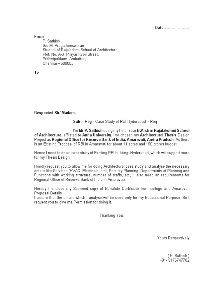 Permission Letter for Rbi