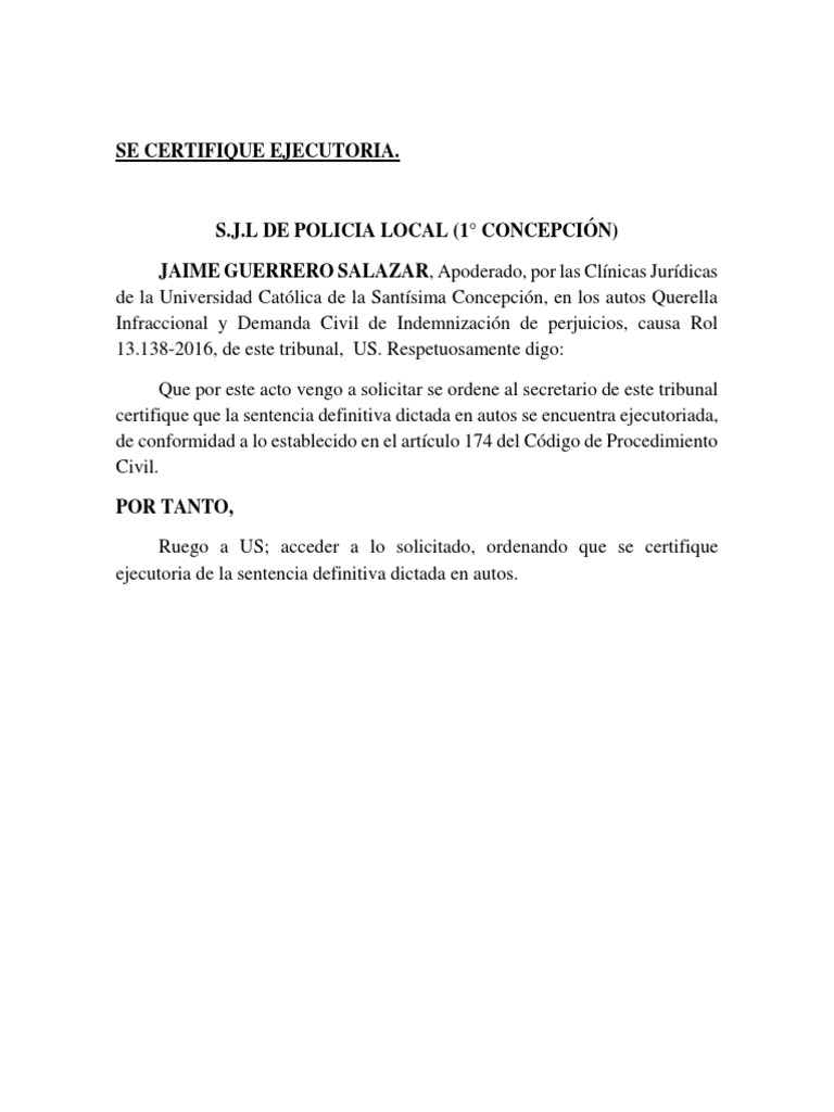 Escrito Certificar Ejecutoria | PDF | Derecho