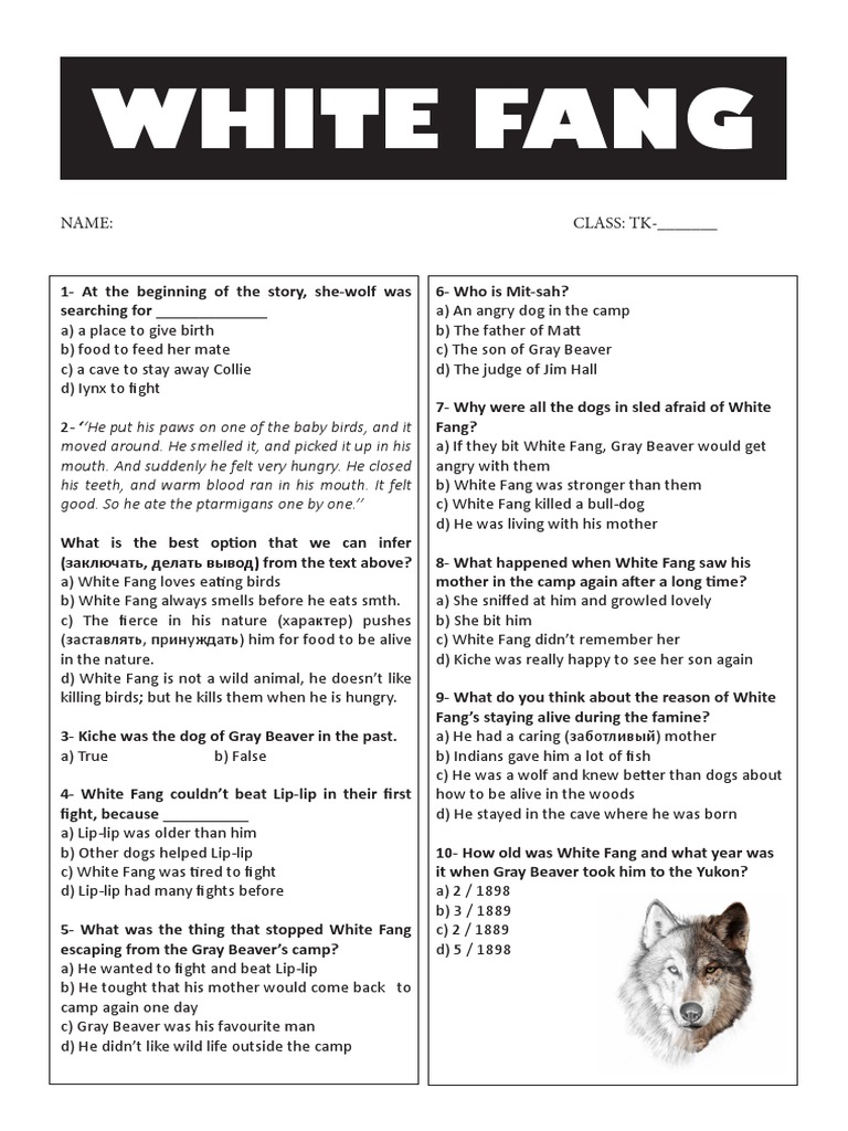 White Fang - Quiz | PDF | White Fang | Dogs