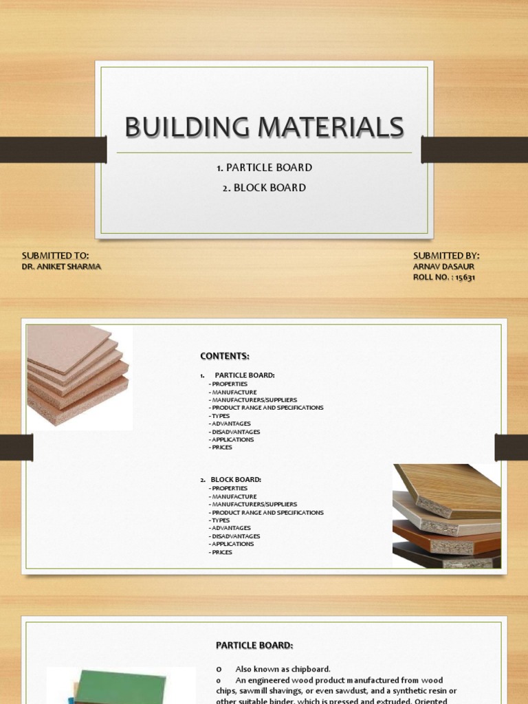Building Materials: 1. Particle Board 2. Block Board | PDF | Natural ...