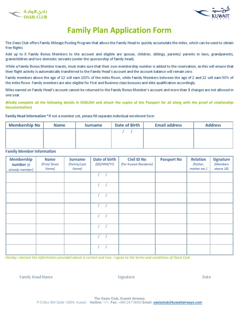 Oasis Club Family Plan Application Form | PDF | Government Information ...