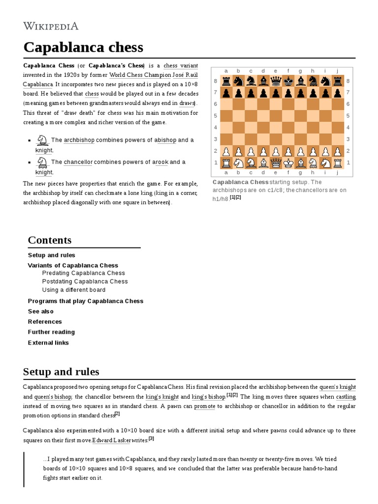 Capablanca Chess: Capablanca Chess (Or Capablanca's Chess) Is A Chess ...
