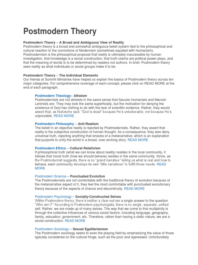 Postmodern Theory: Postmodern Theory - A Broad and Ambiguous View of ...