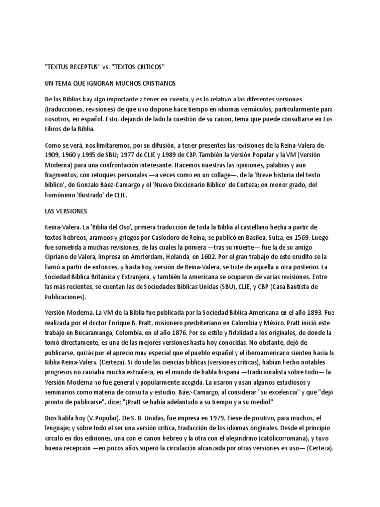 Textus Receptus vs. Textos Críticos | PDF | Literatura religiosa ...