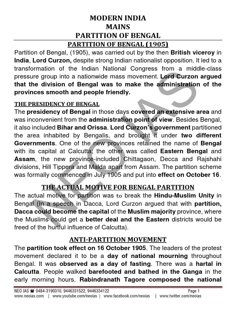 Partition of Bengal | Partition Of India | Bengal
