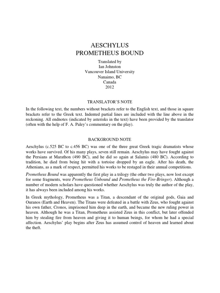 The Chaining of Prometheus: A Retelling of the Myth of Prometheus Bound ...