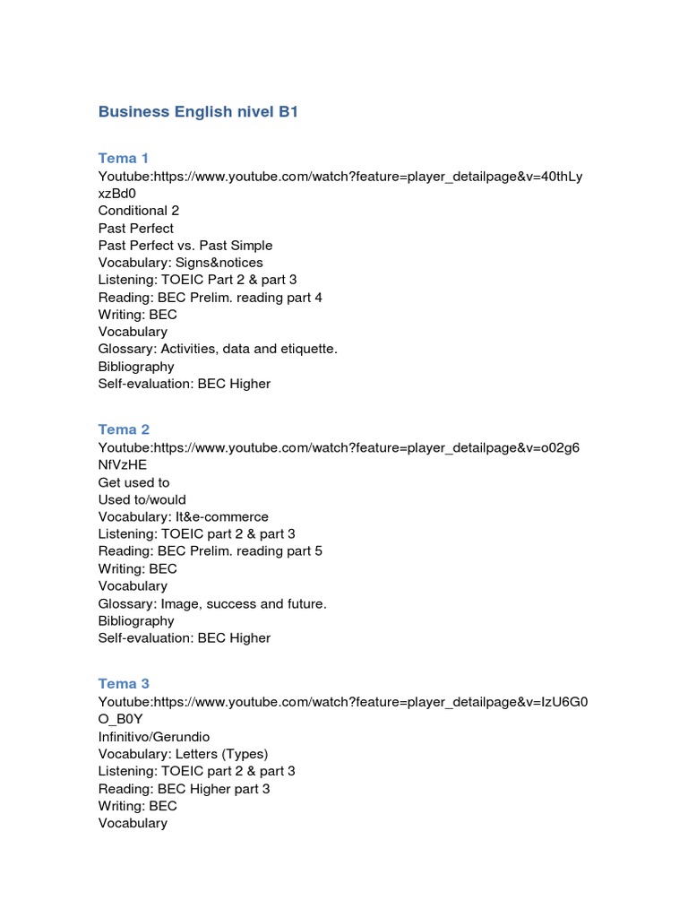 Business English B1 Index | PDF