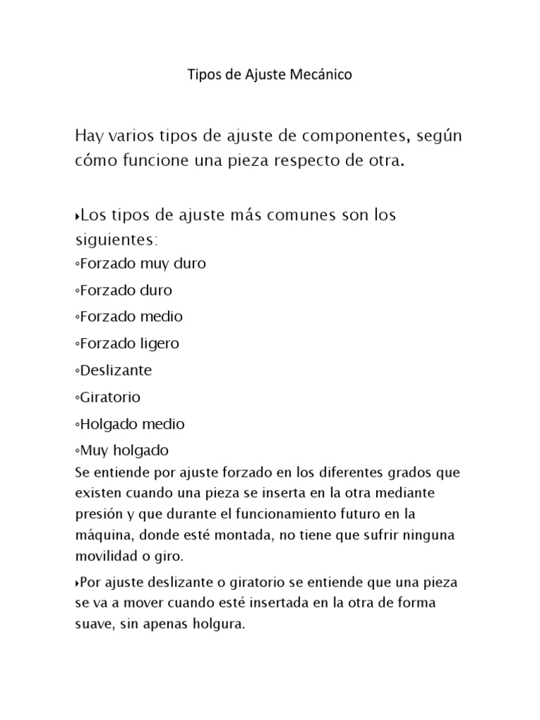 Tipos de Ajuste Mecánico | PDF