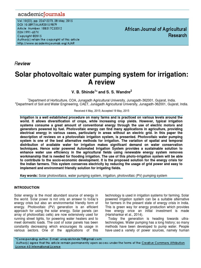 Solar Photovoltaic Water Pumping System For Irrigation PDF | PDF ...