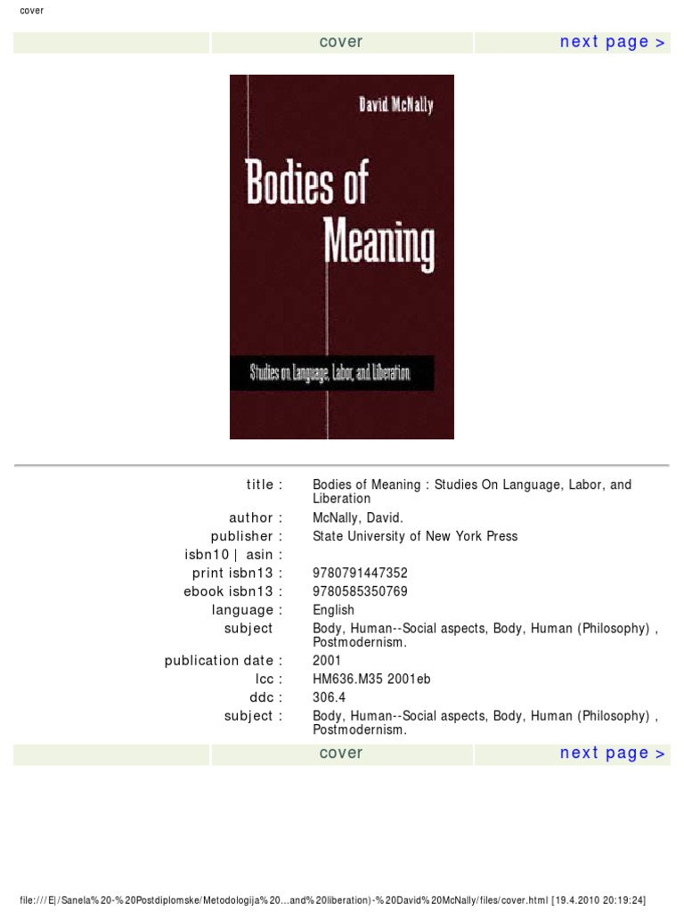 David MC Nally - Bodies Meaning | PDF | Postmodernism | Idealism