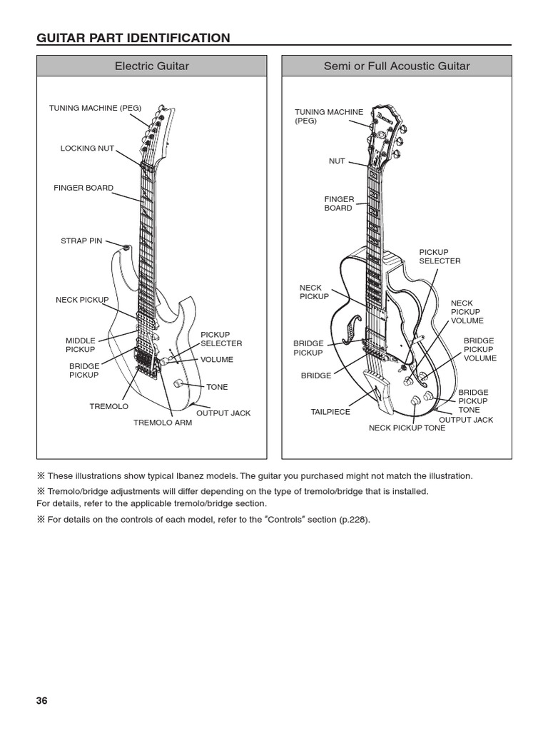Guitar Part Identification: Electric Guitar Semi or Full Acoustic ...