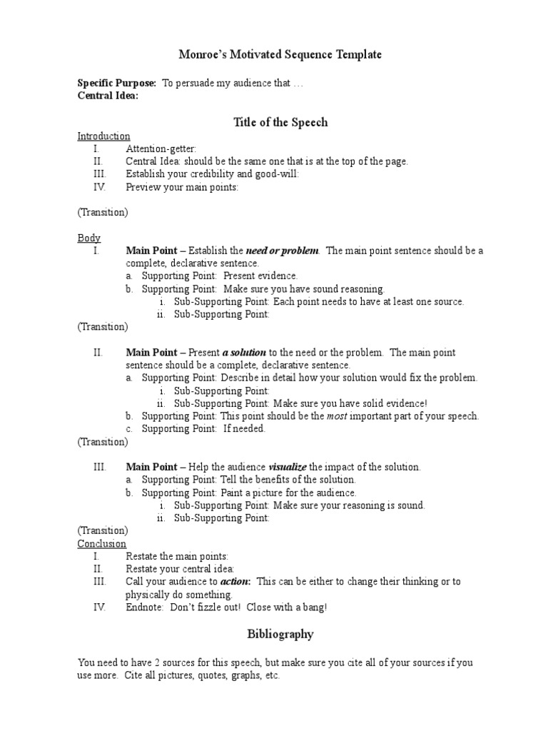 Motivated Sequence Outline Template | PDF