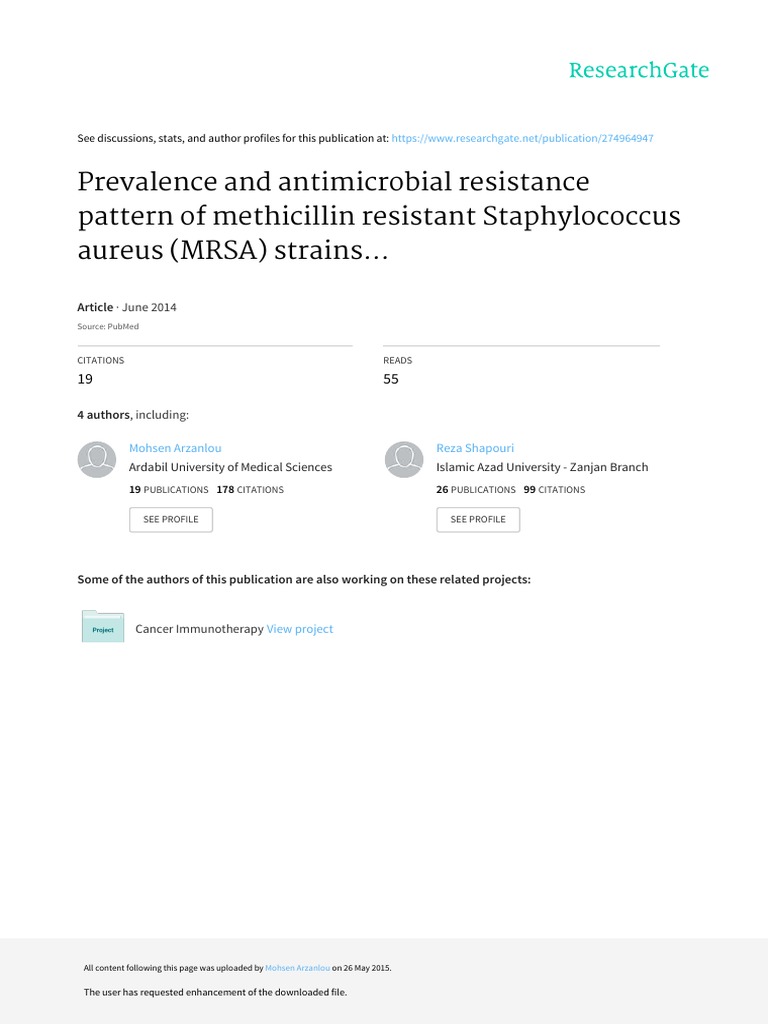 Prevalence and Antimicrobial Resistance Pattern of Methicillin Resistant Staphylococcus Aureus ...