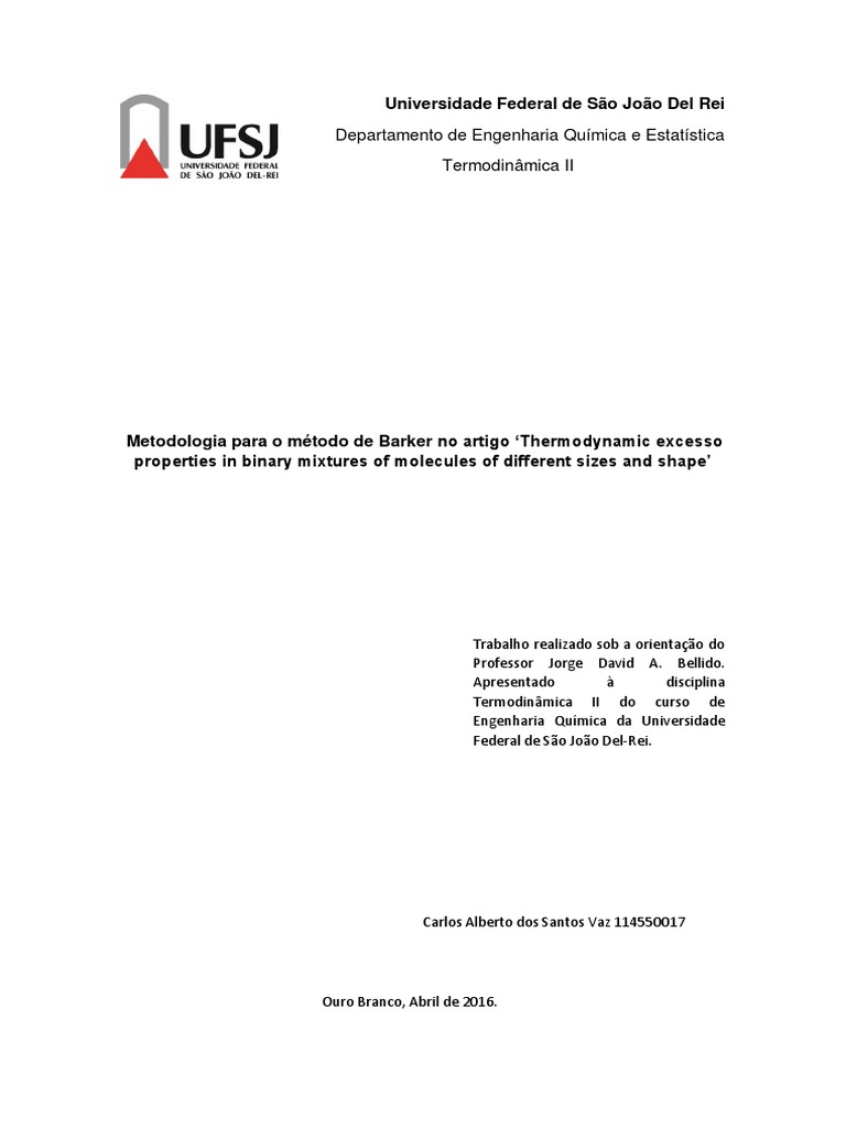 Método de Barker | PDF | Correlação e dependência | Termodinâmica