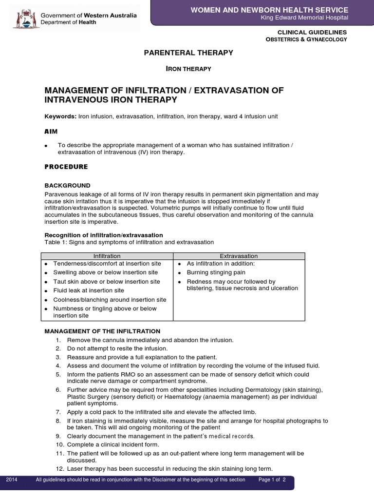 Management of Infiltration / Extravasation of Intravenous Iron Therapy ...