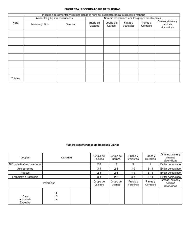 Recordatorio de 24 Horas Encuesta | PDF | Productos lácteos | Alimentos
