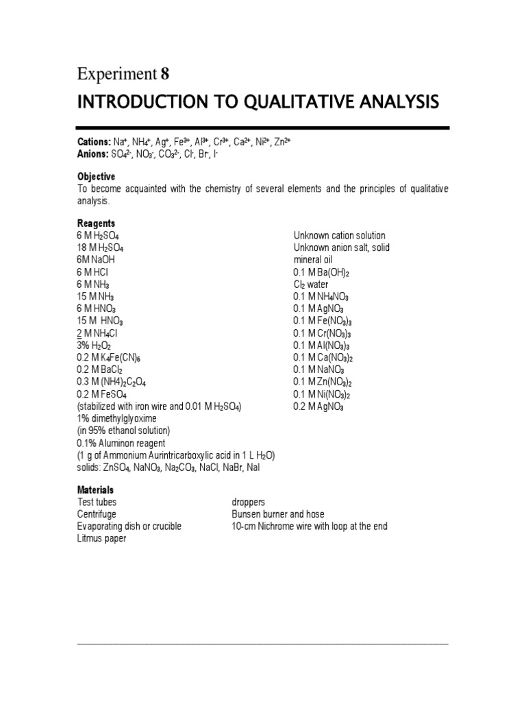 Experiment 5 7 Qualitative Analysis | PDF | Hydroxide | Salt (Chemistry)