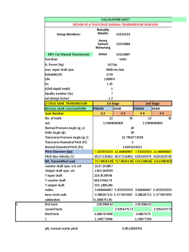 Calculation Sheet | Download Free PDF | Gear | Manufactured Goods