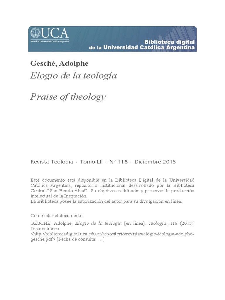 Elogio Teologia Adolphe Gesche PDF | PDF | Divinidad (disciplina ...