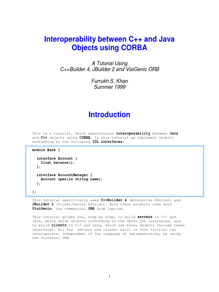 Interoperability Between C And Java Objects Using Corba Pdf Common Object Request Broker