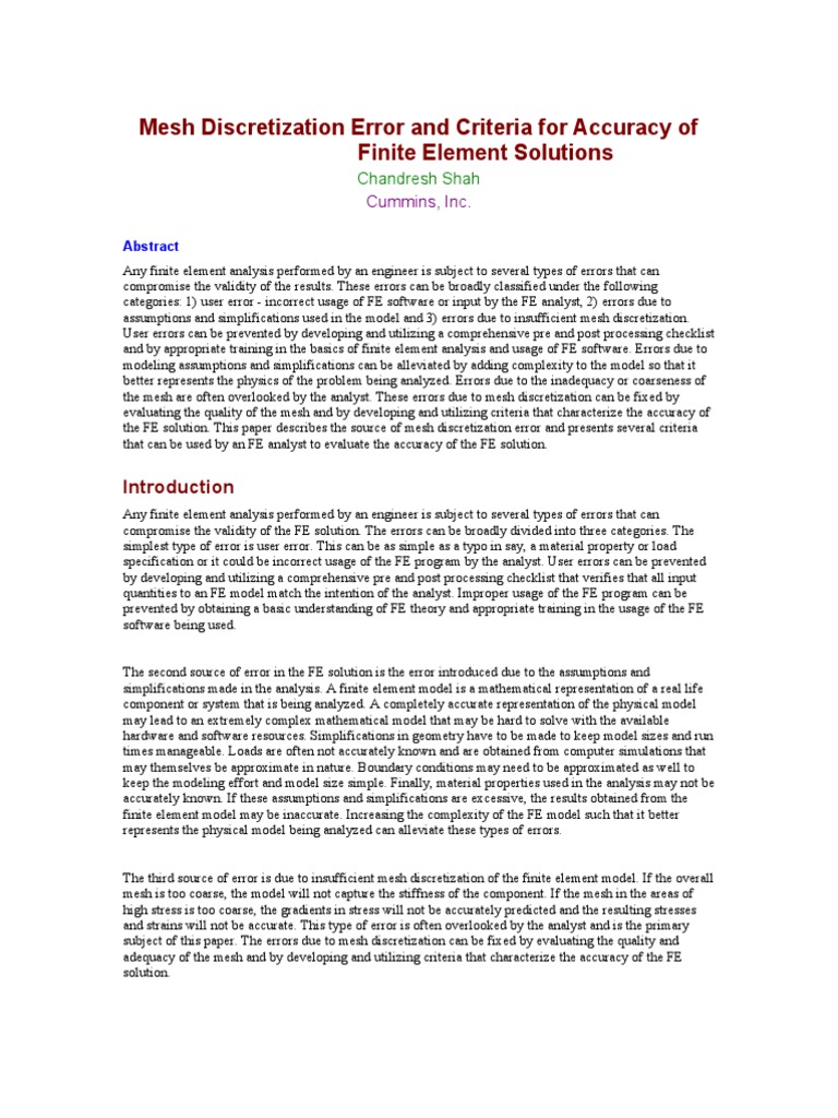 Mesh Discretization Error in FE Analysis | PDF | Finite Element Method ...