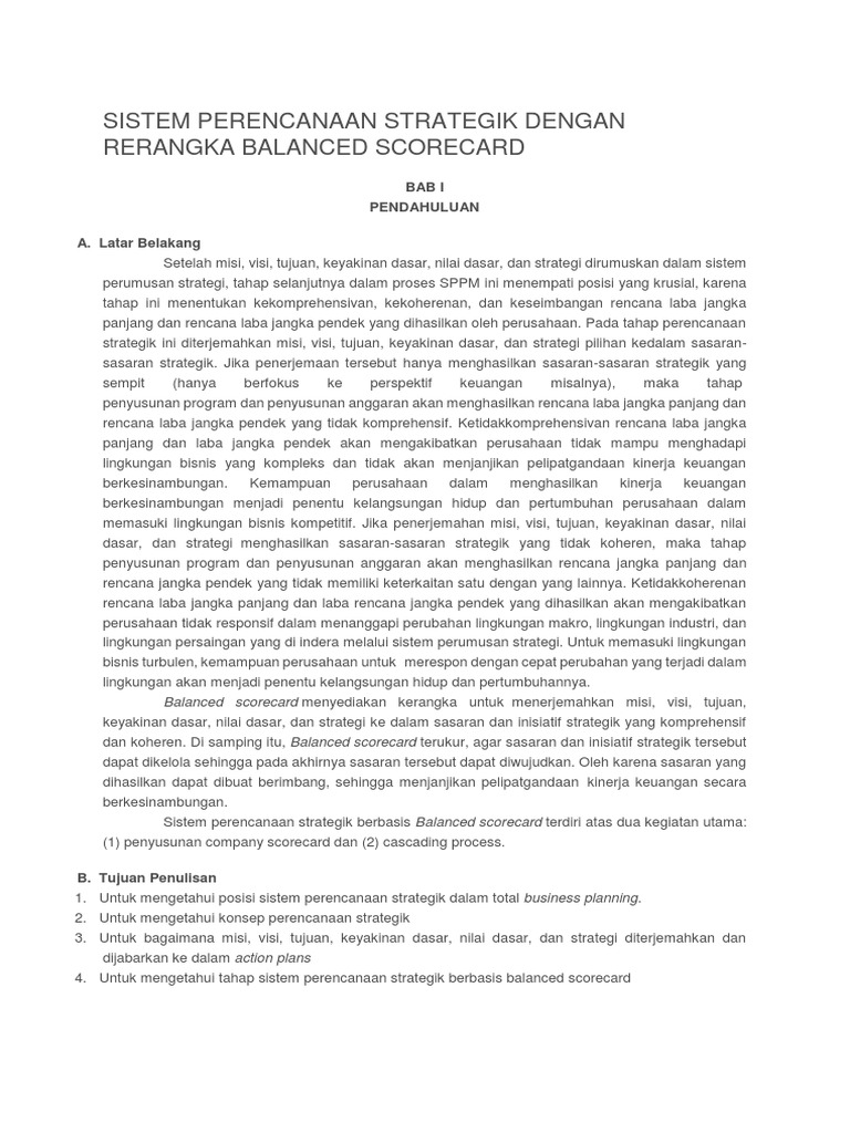 Sistem Perencanaan Strategik Dengan Rerangka Balanced Scorecard | PDF