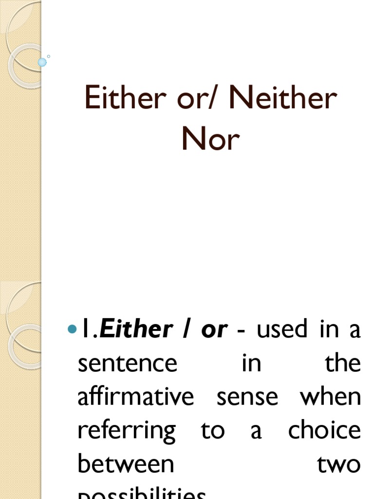 Either or and Neither Nor | Syntax | Rules